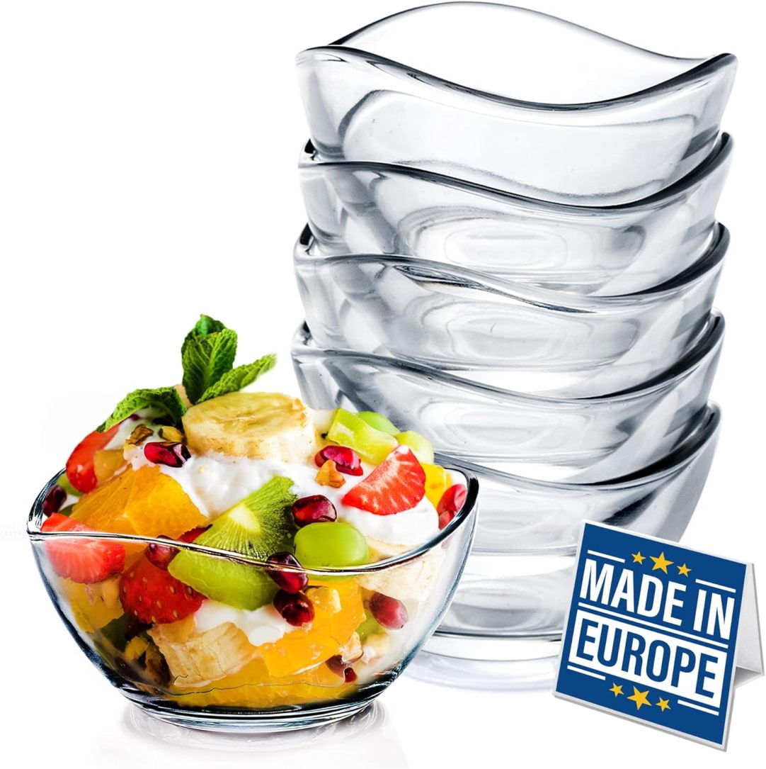 LHHP CRYSTALIA Small Glass Bowls for Kitchen Prep, Modern Round Serving ...