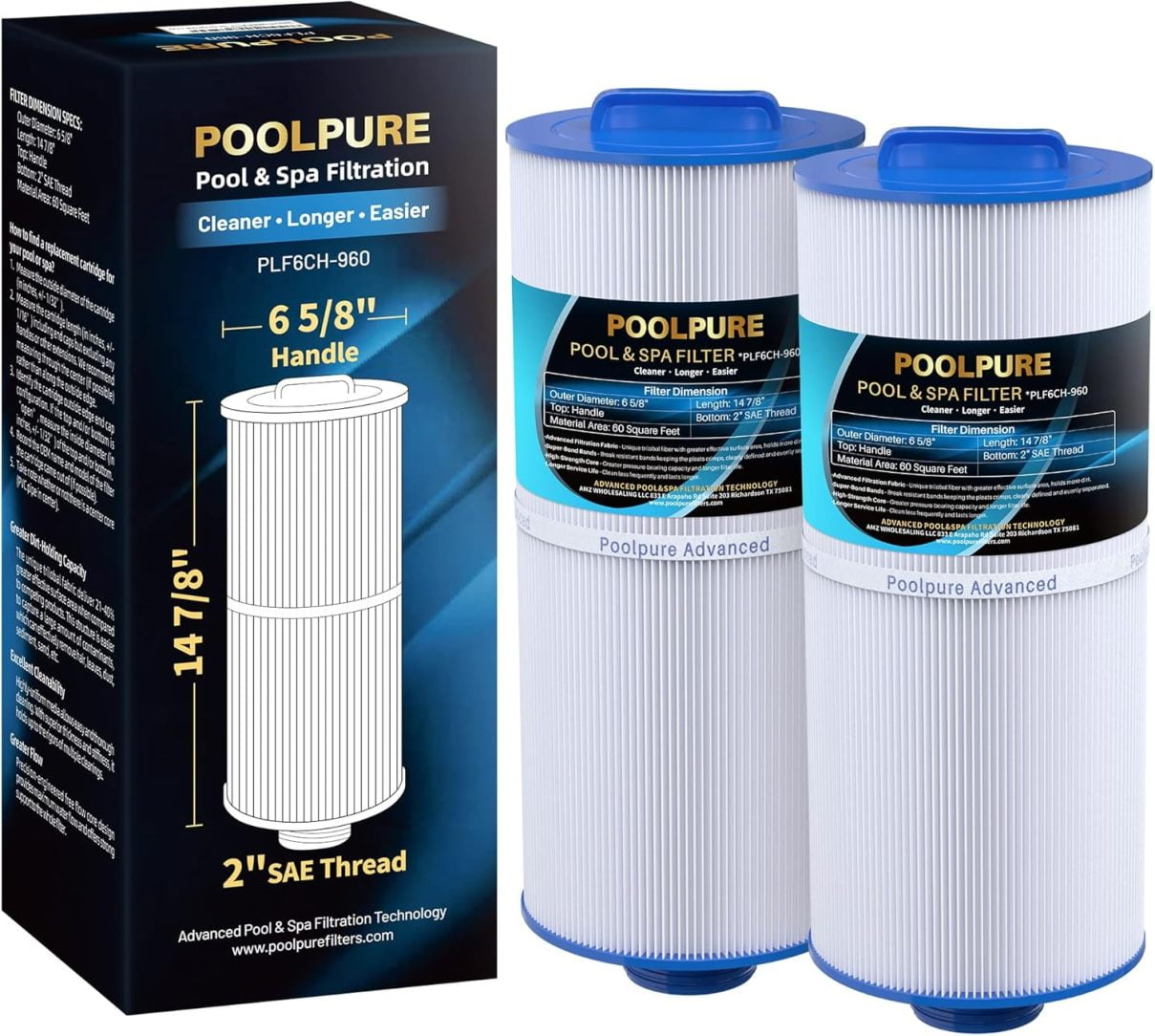 LHHP PLF6CH-960 Spa Filter Replaces PJW60TL-F2S, Jacuzzi Filters J-300, J400, Unicel 6CH-960 ...
