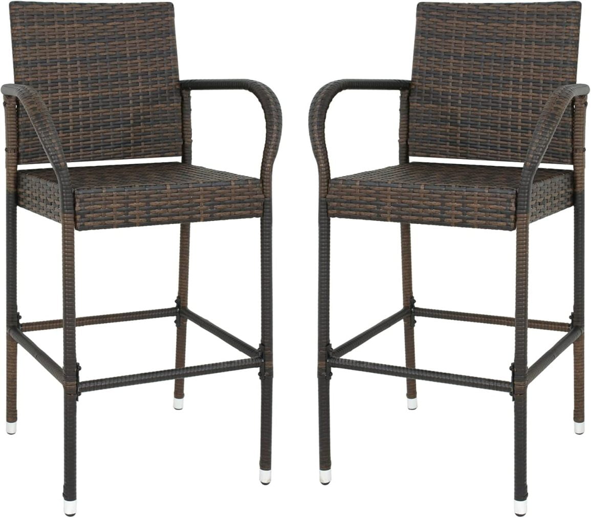 LHHP Upgraded Wicker Bar Stool Chairs Outdoor Backyard Rattan Chair w ...