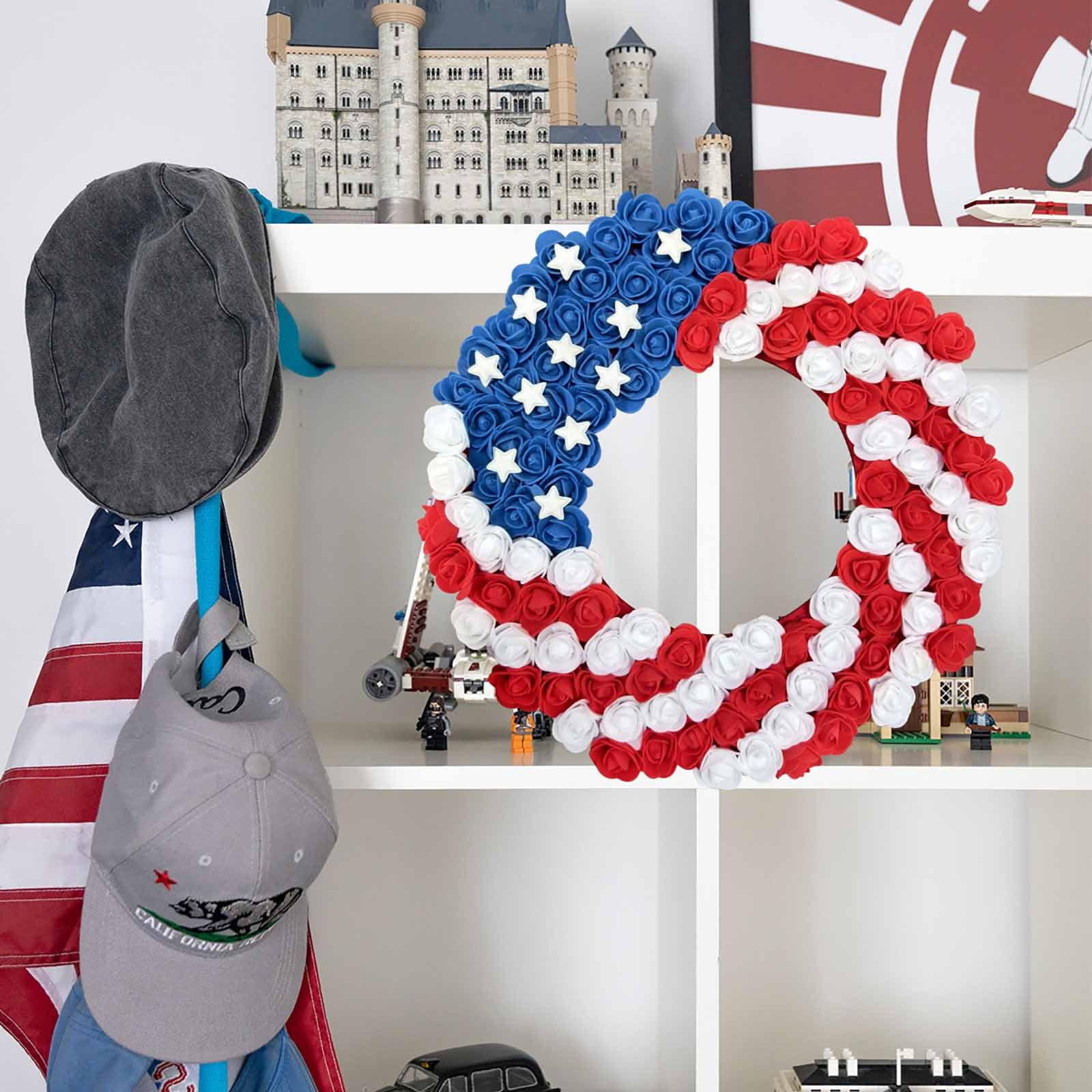 LHNFT 14inch Independence Day Wreath Patriotic Red White and Blue Pom ...