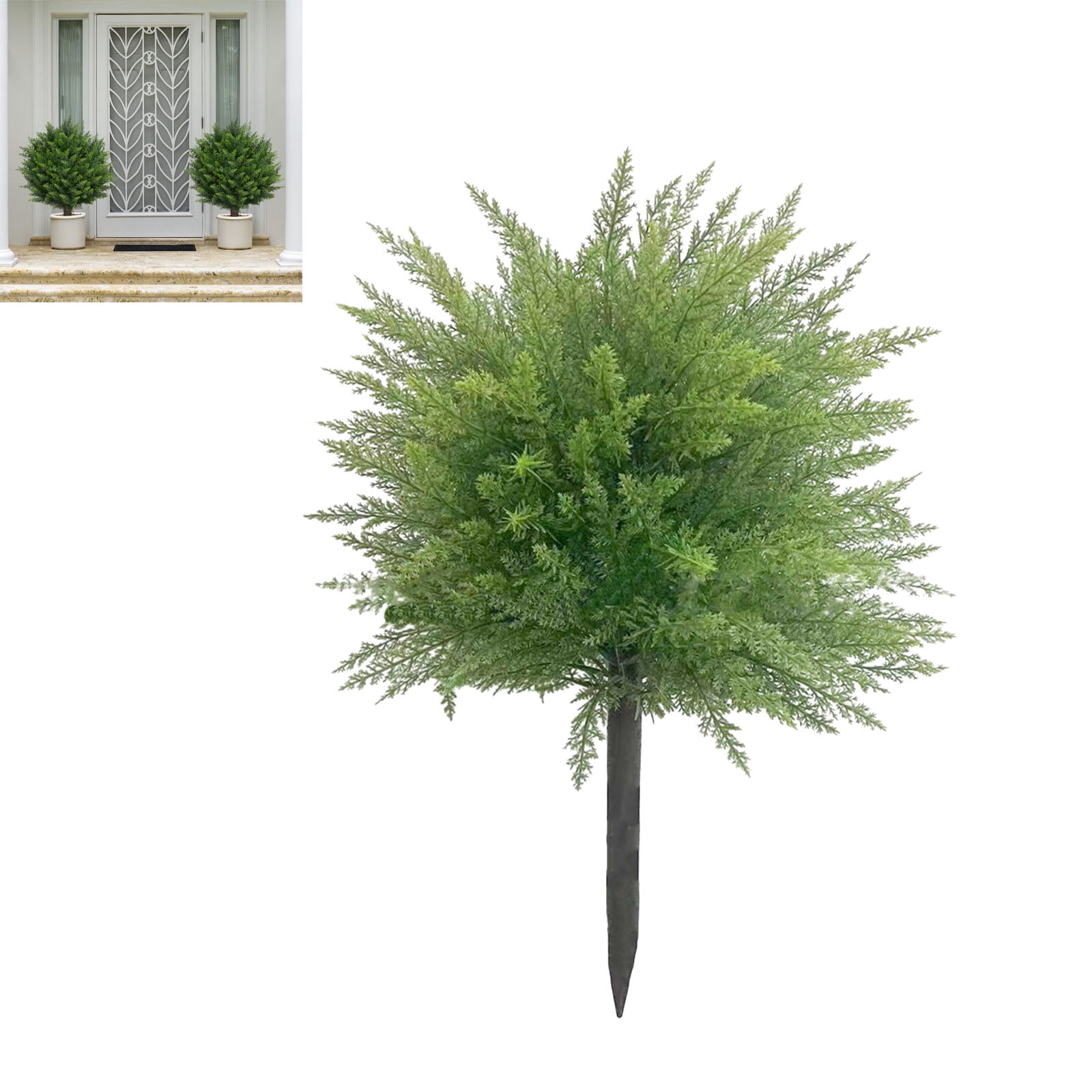 LHNFT 24" Artificial Cedar Topiary Ball Trees with Ground Spike, UV ...