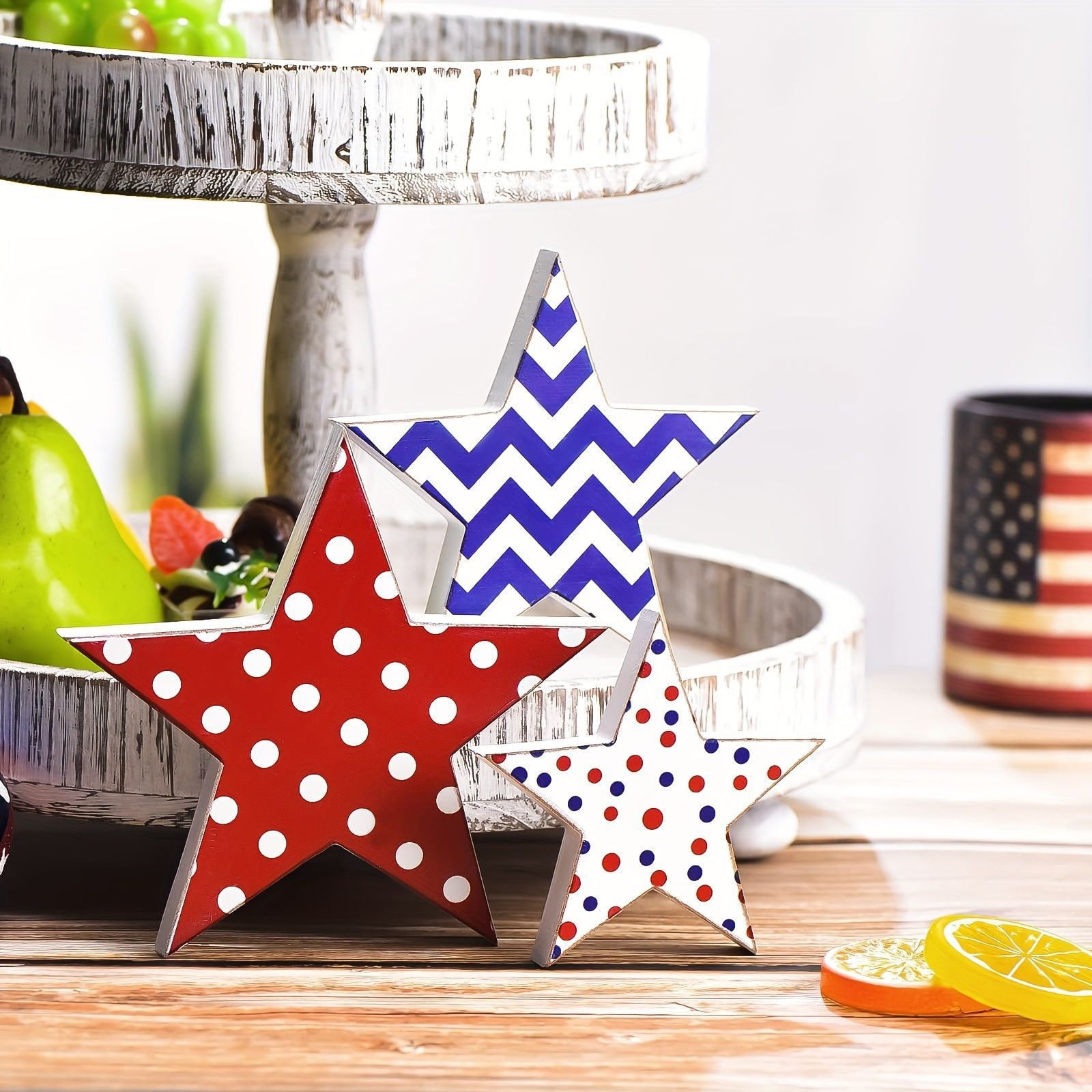 LHNFT 3 Pcs 4th of July Table Decorations Patriotic Wooden Star ...
