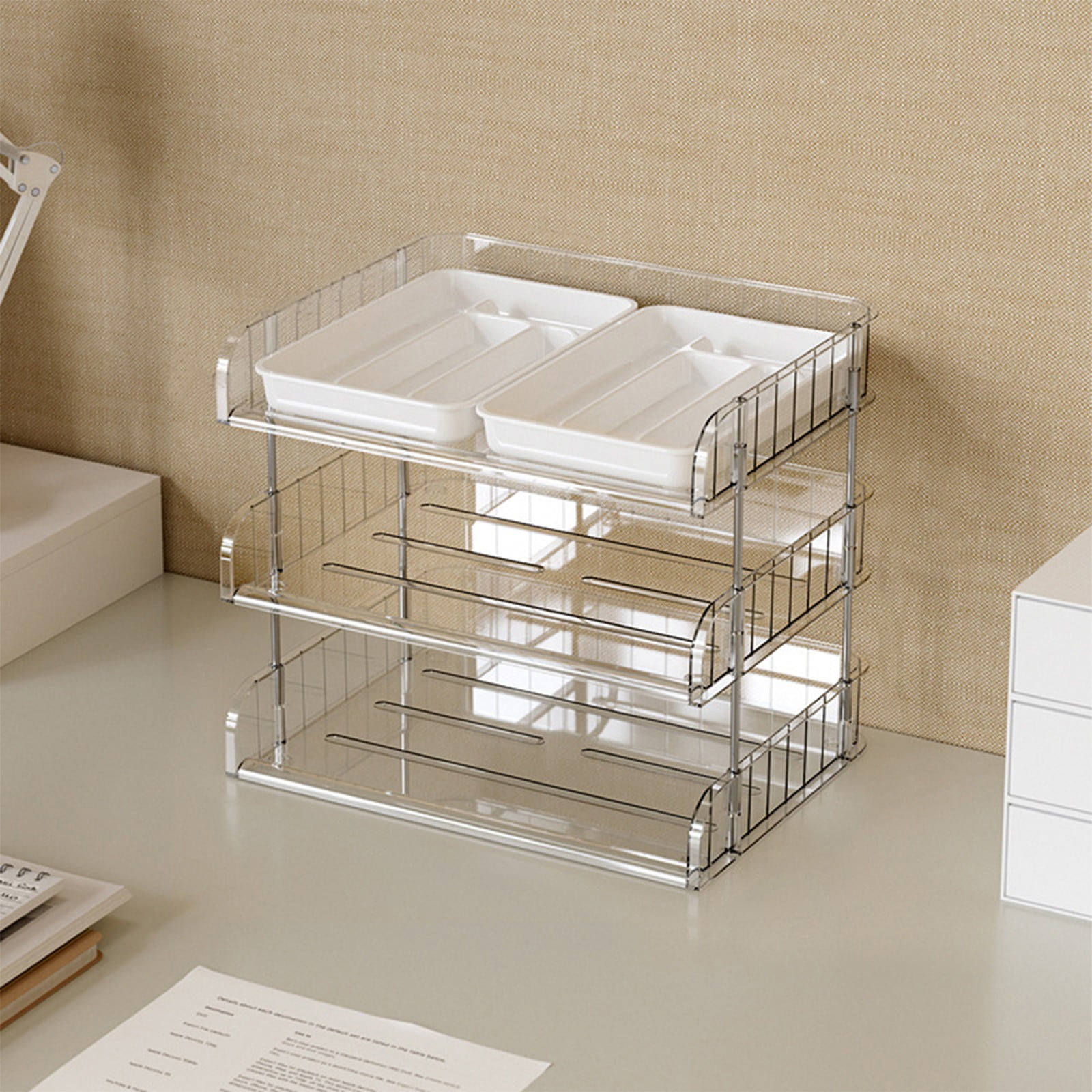 LHNFT 3 Tier Plastic Paper Organizer with Pencil Holder and Top Tray ...