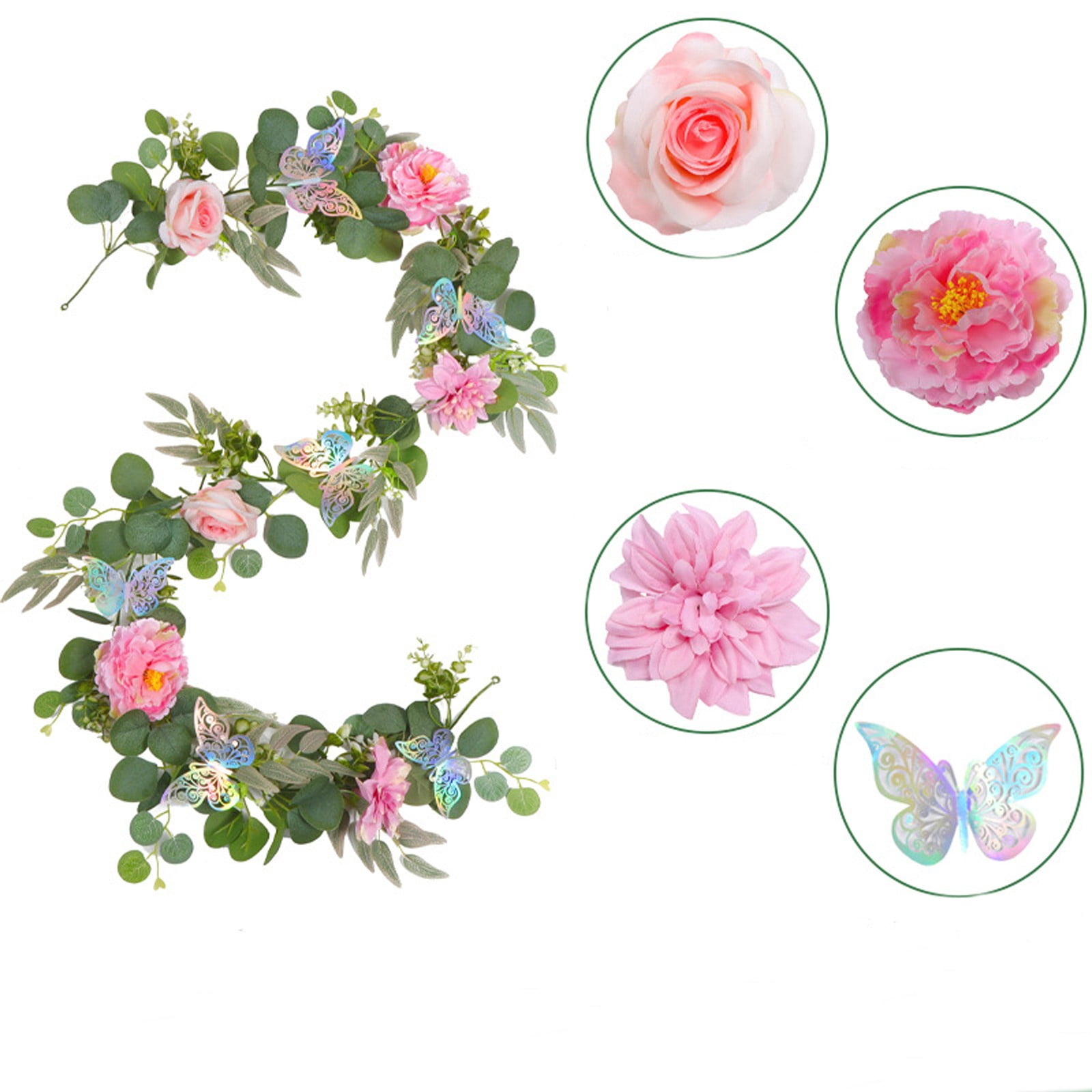LHNFT 5.9ft Artificial Rose Garland with Butterflies Greenery ...