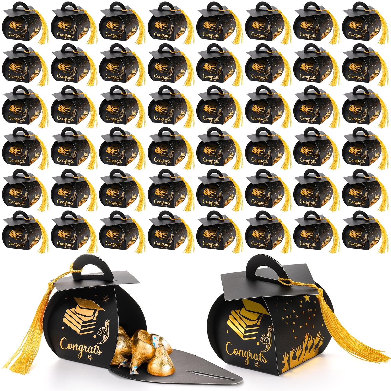 LHNFT 50Pcs Graduation Cap Gift Box, Graduation Candy Boxes with Gold ...