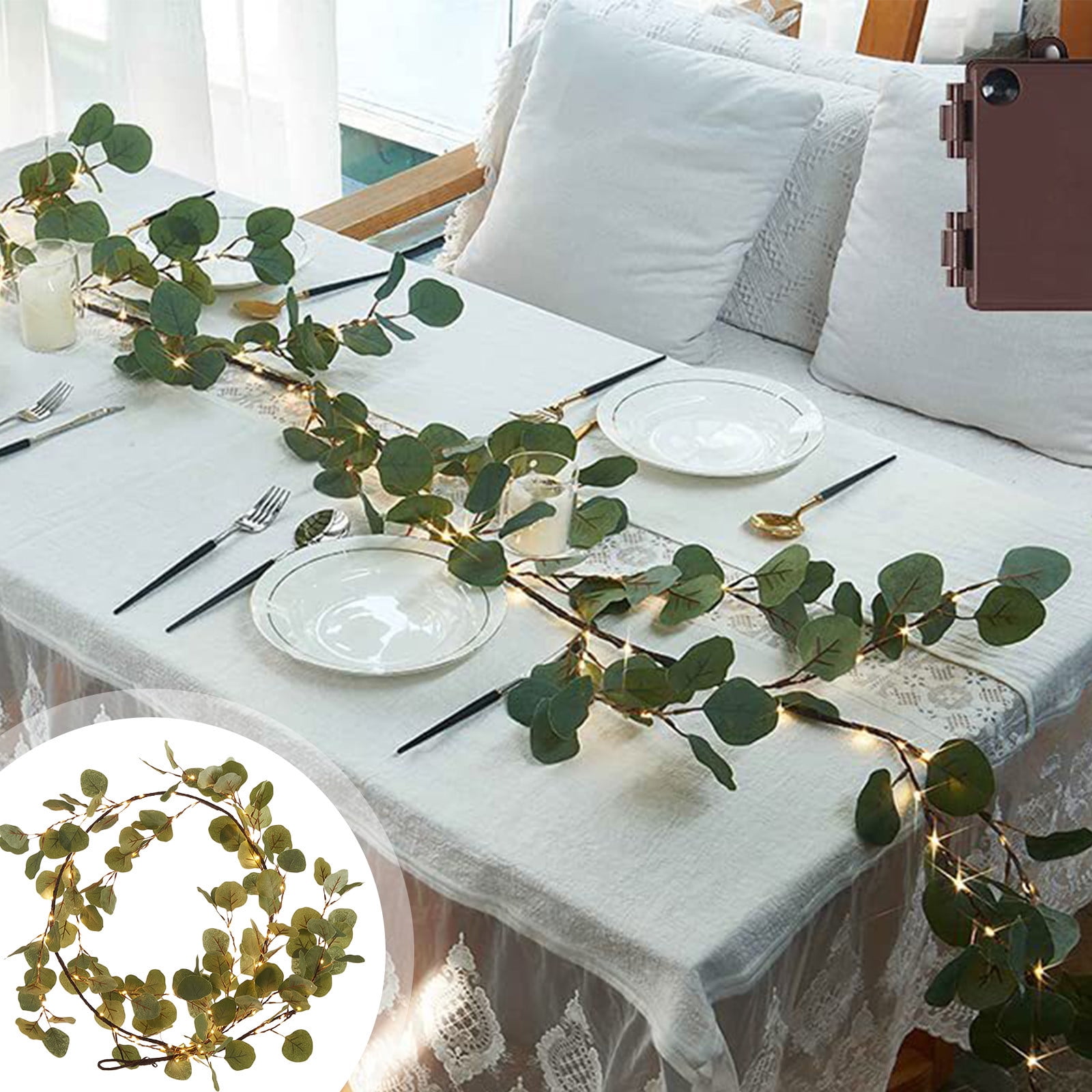 LHNFT 6FT Eucalyptus Garland with Lights 100 LEDs Battery Operated ...