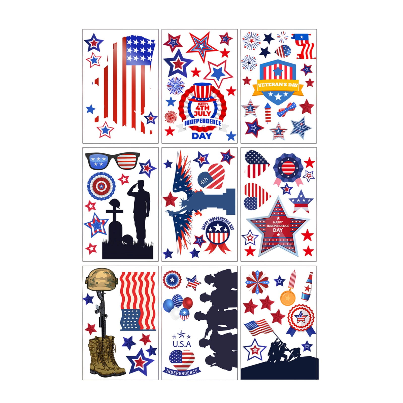 LHNFT 9 Sheets Patriotic Window Clings, Memorial Day Decor Red White ...