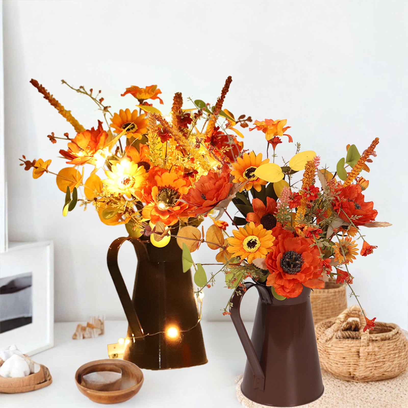 LHNFT Artificial Flowers in Vase with Led Lights, Silk Fall Floral ...