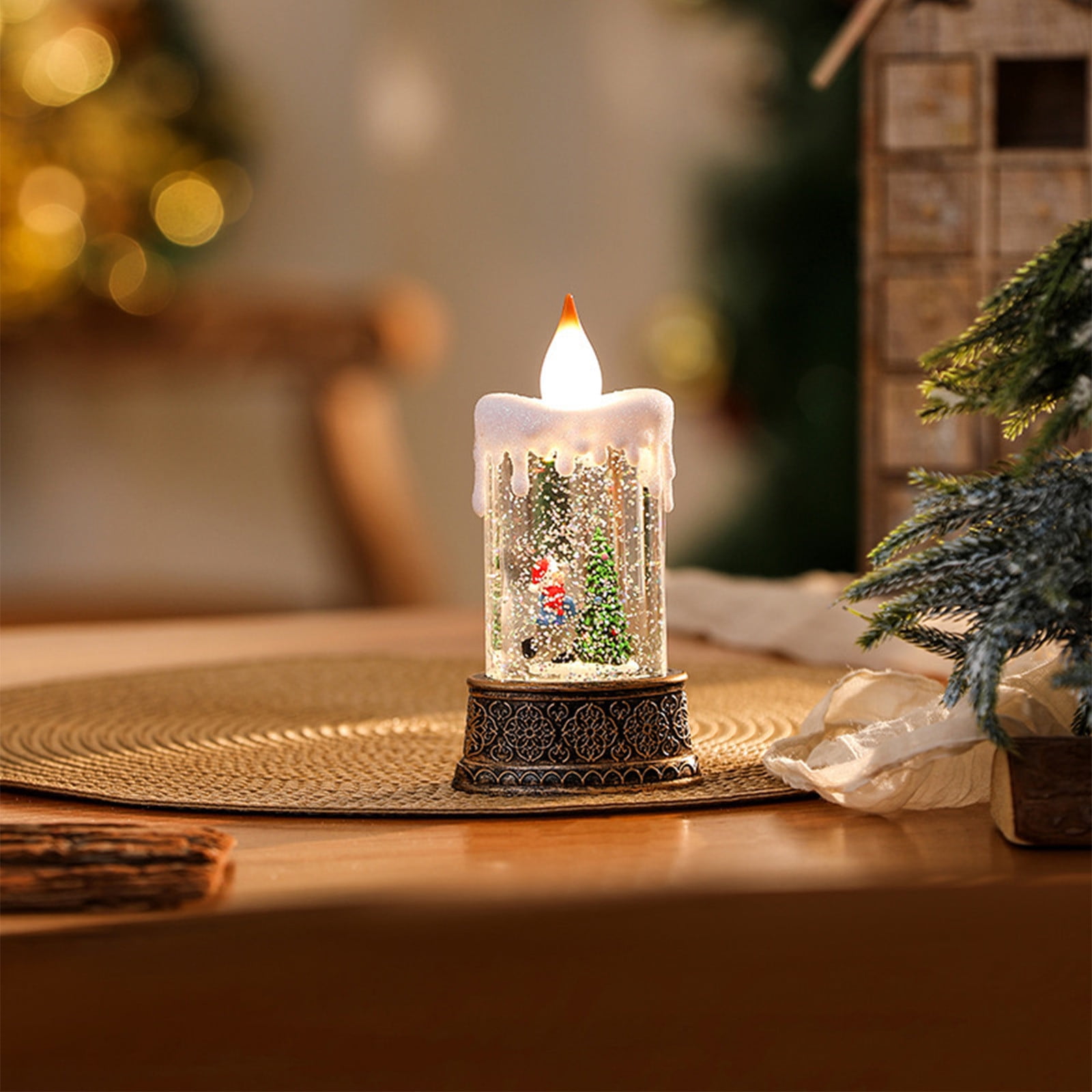 LHNFT Christmas Snow Globe Lantern, Candle Shaped Snow Lantern with ...