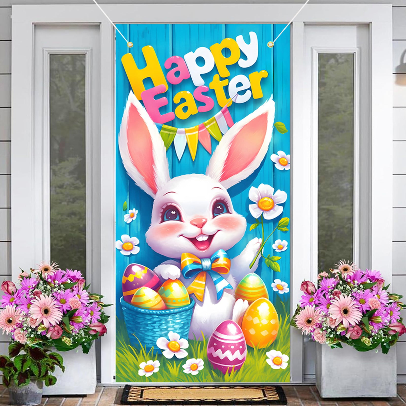LHNFT Easter Bunny Door Banner 71x35 Inch Easter Bunny Door Cover ...