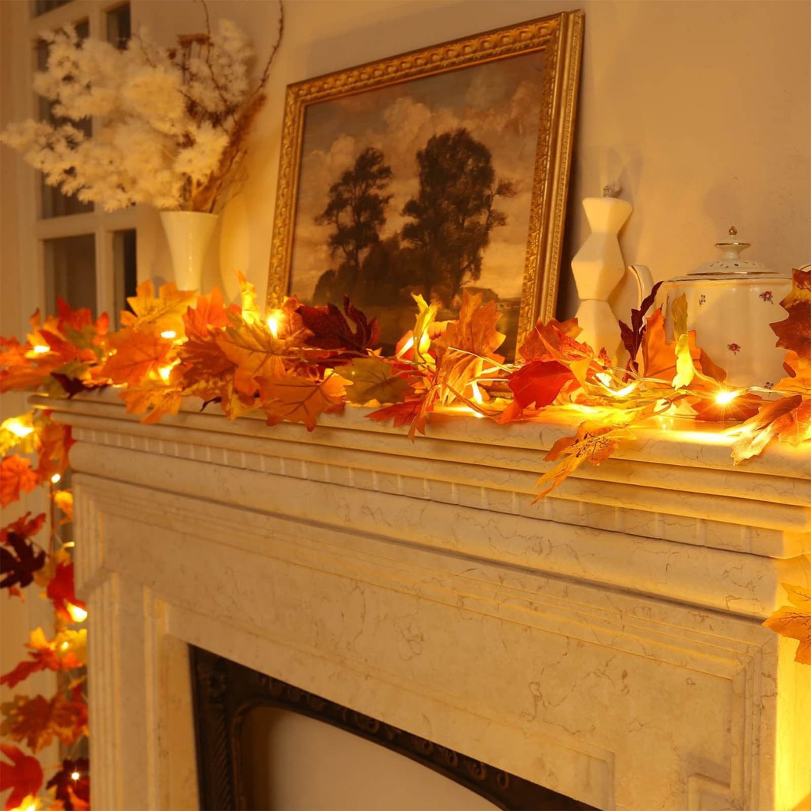 LHNFT Fall Garland, 5.7Ft Artificial Maple Leaf Garland with Lights ...