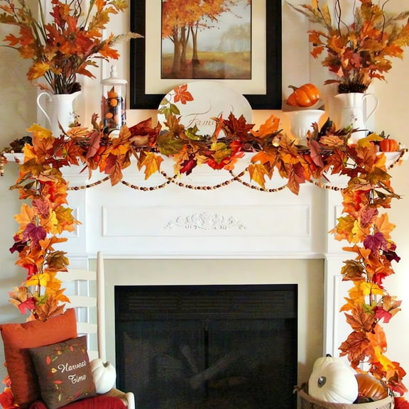 2 Pack 5.7FT Fall Maple Leaf Hanging Vine Garland Artificial Autumn ...