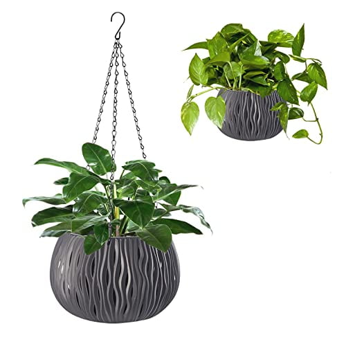 LHNFT Hanging Pots for Plants Indoor, Plastic Plant Pot with 17.7" Iron ...