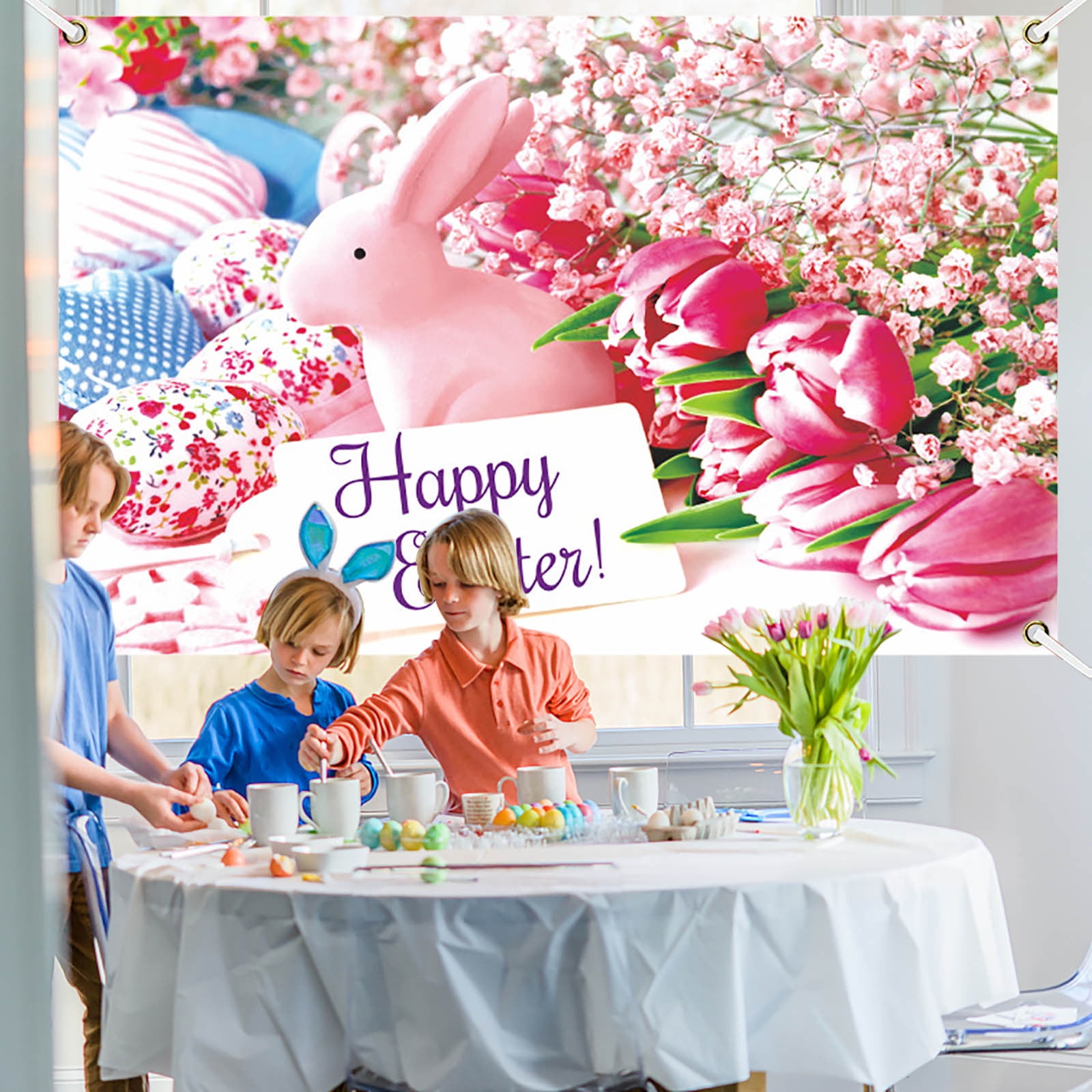 LHNFT Happy Easter Decorations Backdrop Banner, Wall Background ...