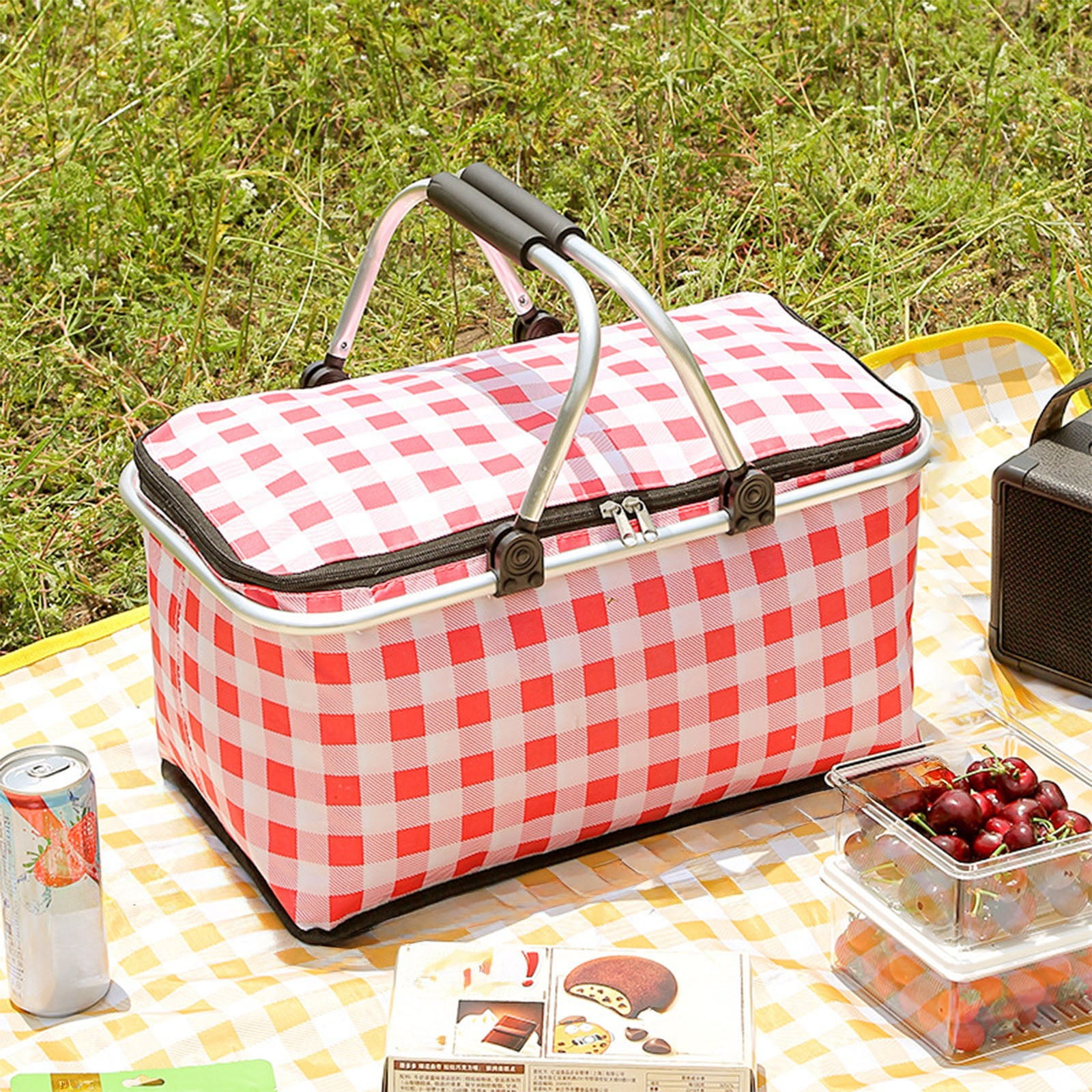 LHNFT Insulated Picnic Basket, Collapsible Cooler Bag, 28L Grocery ...