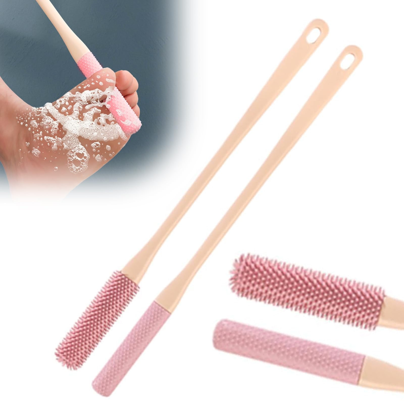 LHNFT Long Handled Silicone Toe Gap Cleaning Brush, Soft Rubber ...