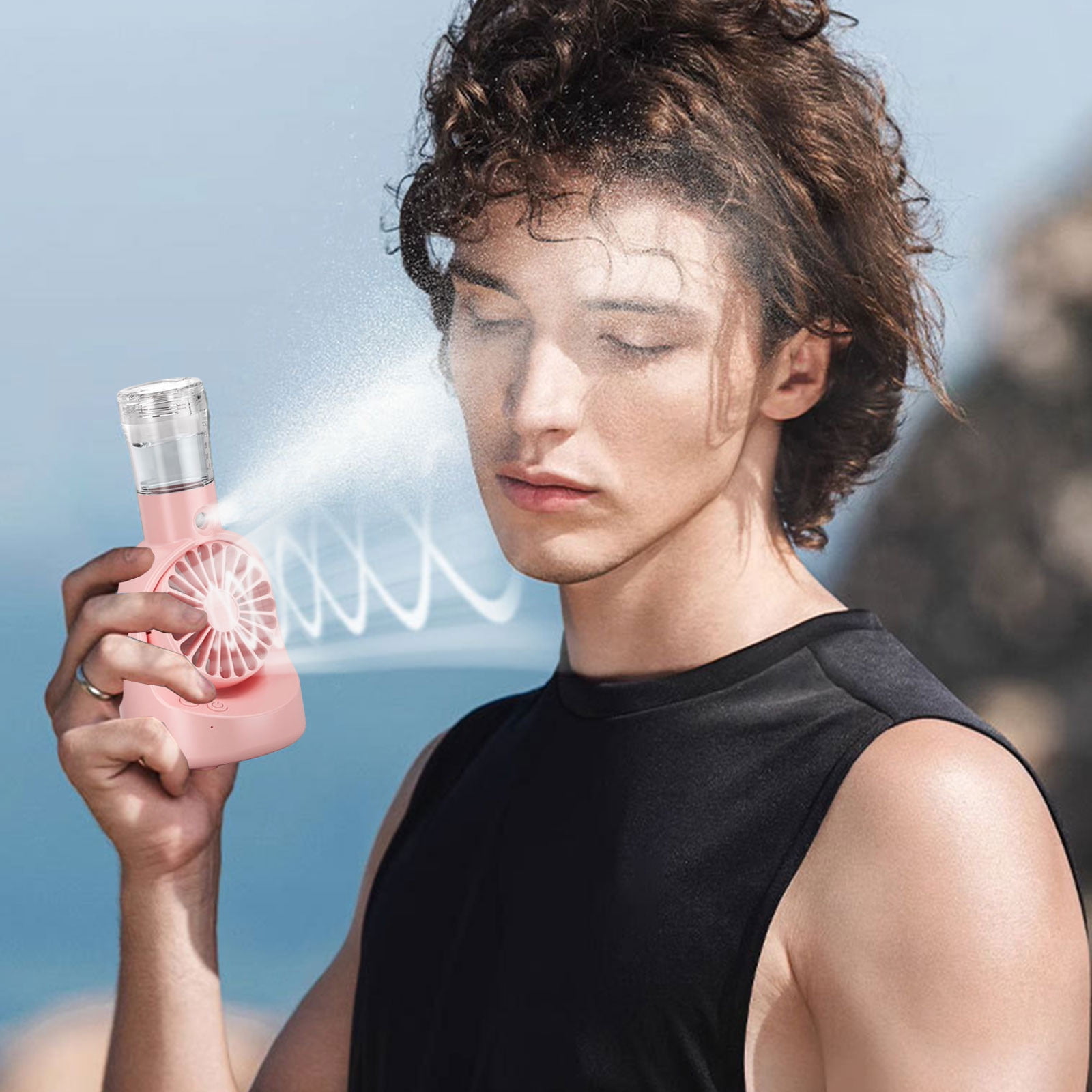 LHNFT Portable Handheld Misting Fan，Rechargeable Battery Operated Spray Water Mist Fan Foldable ...