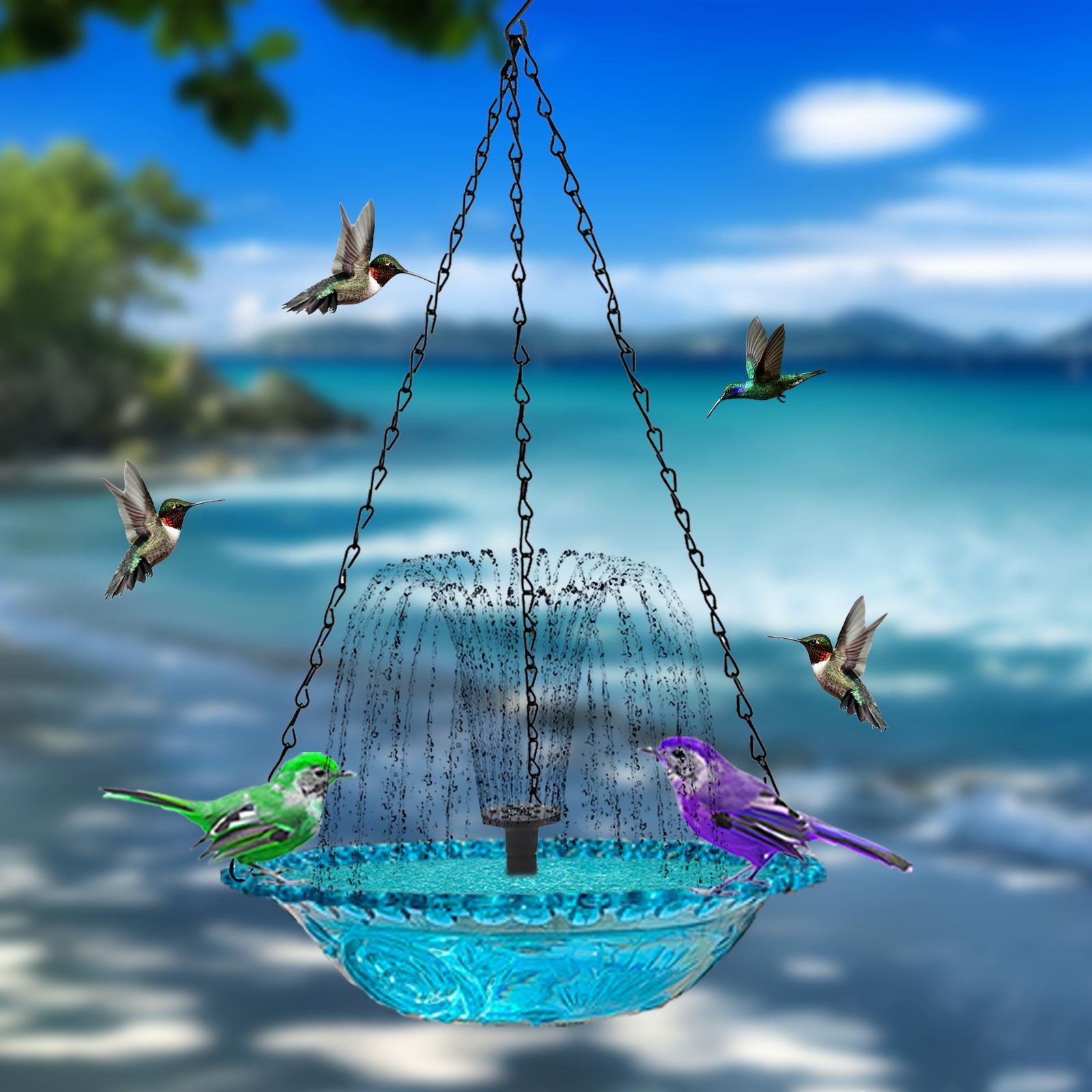 LHNFT Solar Bird Bath Fountain - Hummingbird Bath Fountain, Hanging ...