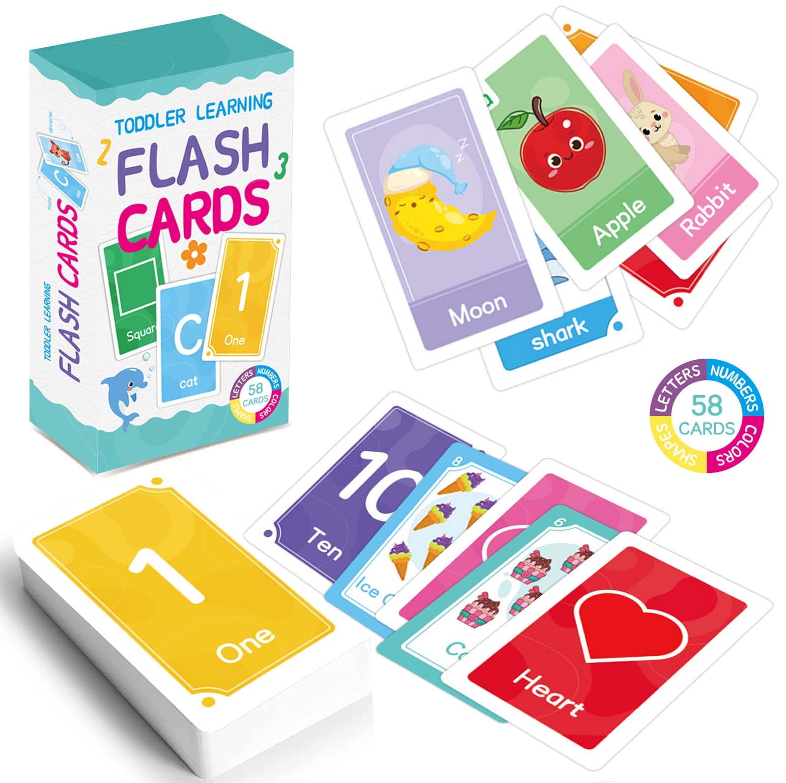 LHNFT Toddler Learning Flash Cards, Set of 58 Letter Flashcard - for ...