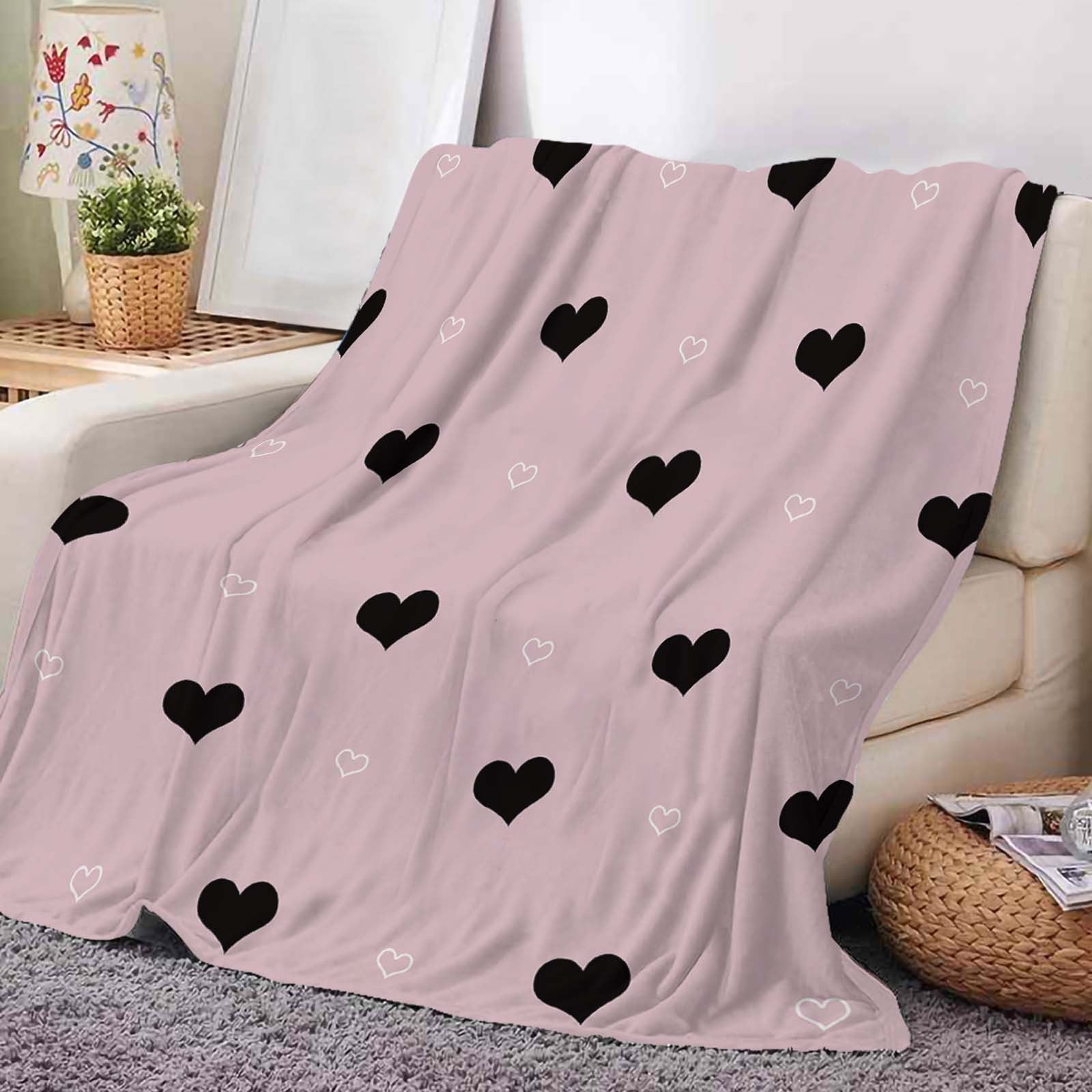 LHNFT Valentine's Day Heart Throw Blanket Soft White Blanket with Pink ...