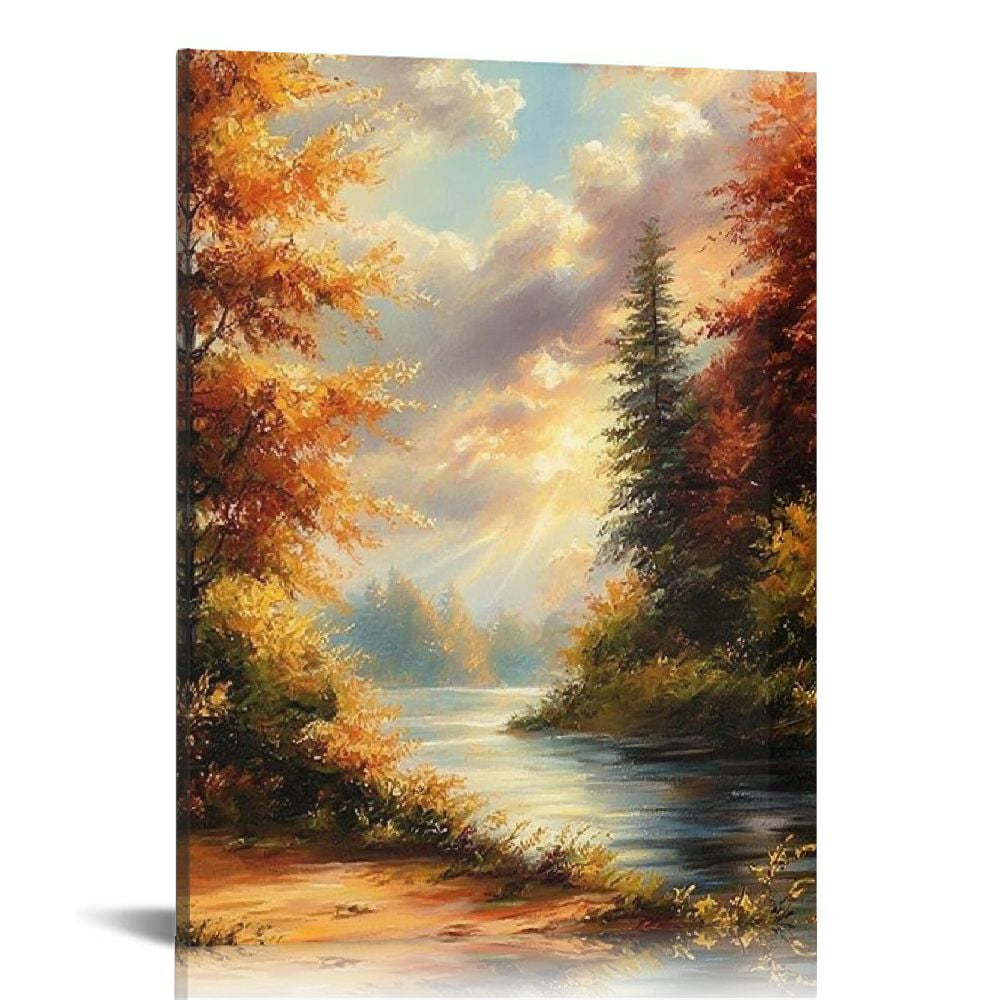 LHONGY Autumn Forest Canvas Wall Art Fall Nature Painting Autumn ...