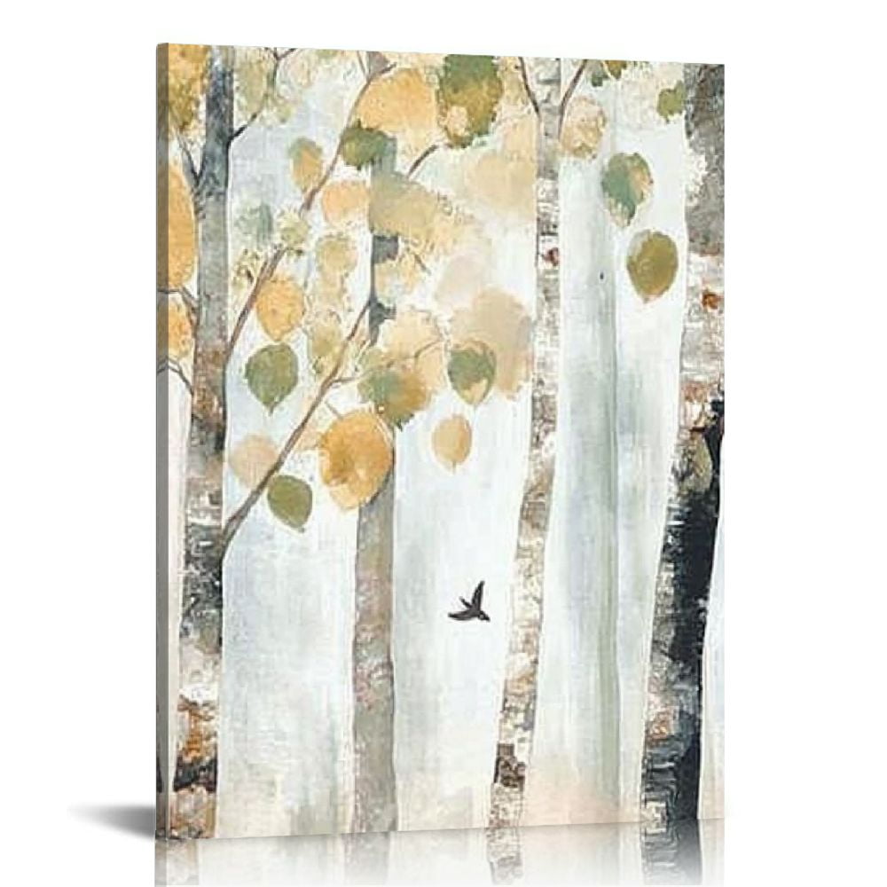 LHONGY Birch Tree Wall Art Aspen Tree Canvas Autumn Forest Painting ...