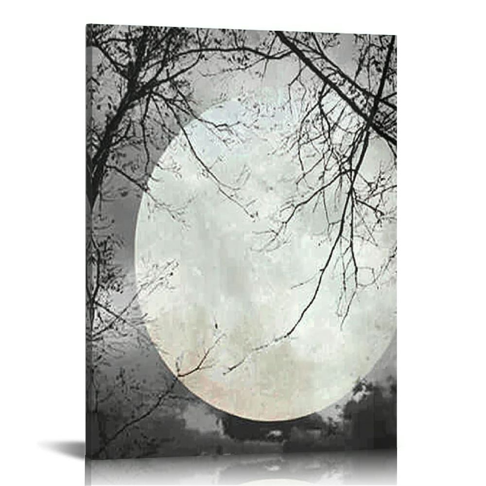 LHONGY Black and White Full Moon Forest Trees Picture Goth Room Decor ...