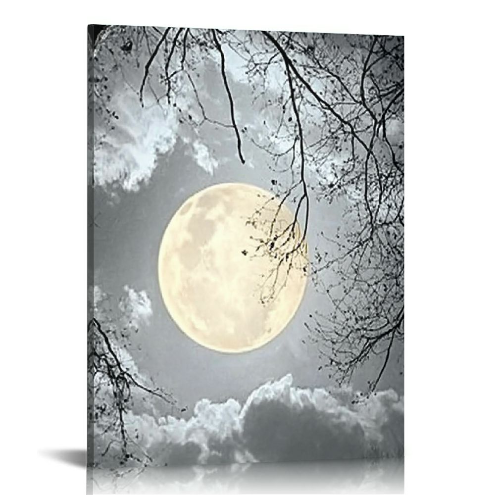 LHONGY Black and White Full Moon Forest Trees Picture Goth Room Decor ...