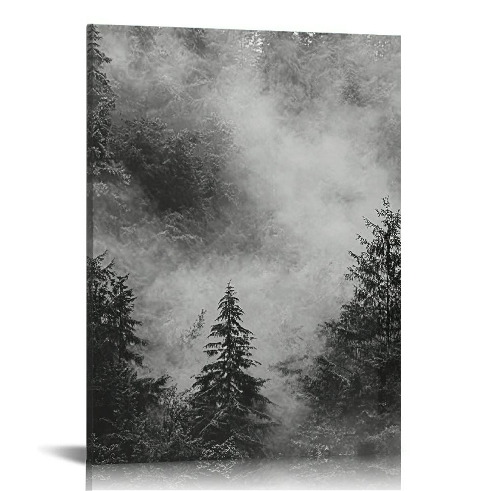 LHONGY Black and White Misty Foggy Mountain Landscape Canvas Wall Art - Breathtaking Scene of ...