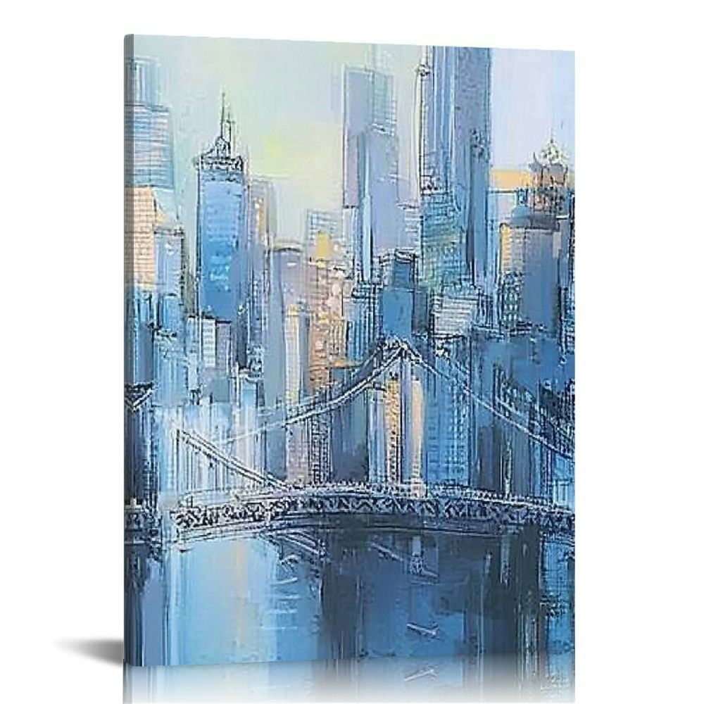 LHONGY Blue Canvas Prints Art Wall Decor Office Wall Art New York ...