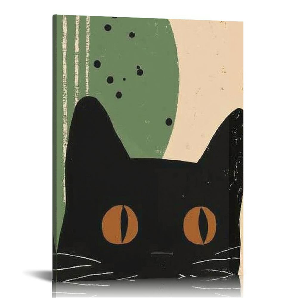 LHONGY Boho Cat Wall Decor Mid Century Modern Minimalist Painting,Black ...
