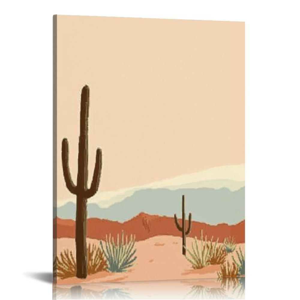 LHONGY Boho Desert Landscape Wall Art Abstract in Earthy Colors Sun ...