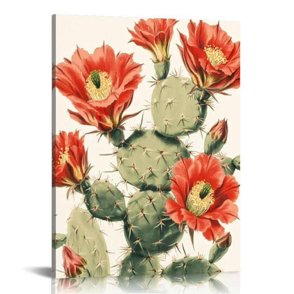 LHONGY Cactus Flower Canvas Wall Art Cactus Art Wall Vintage Plant ...