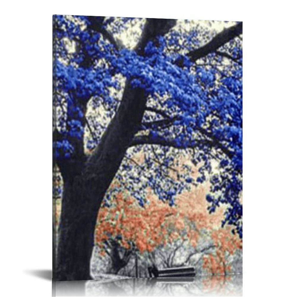 LHONGY Canvas Prints Blue Blossoms Trees in Black and White Landscape ...