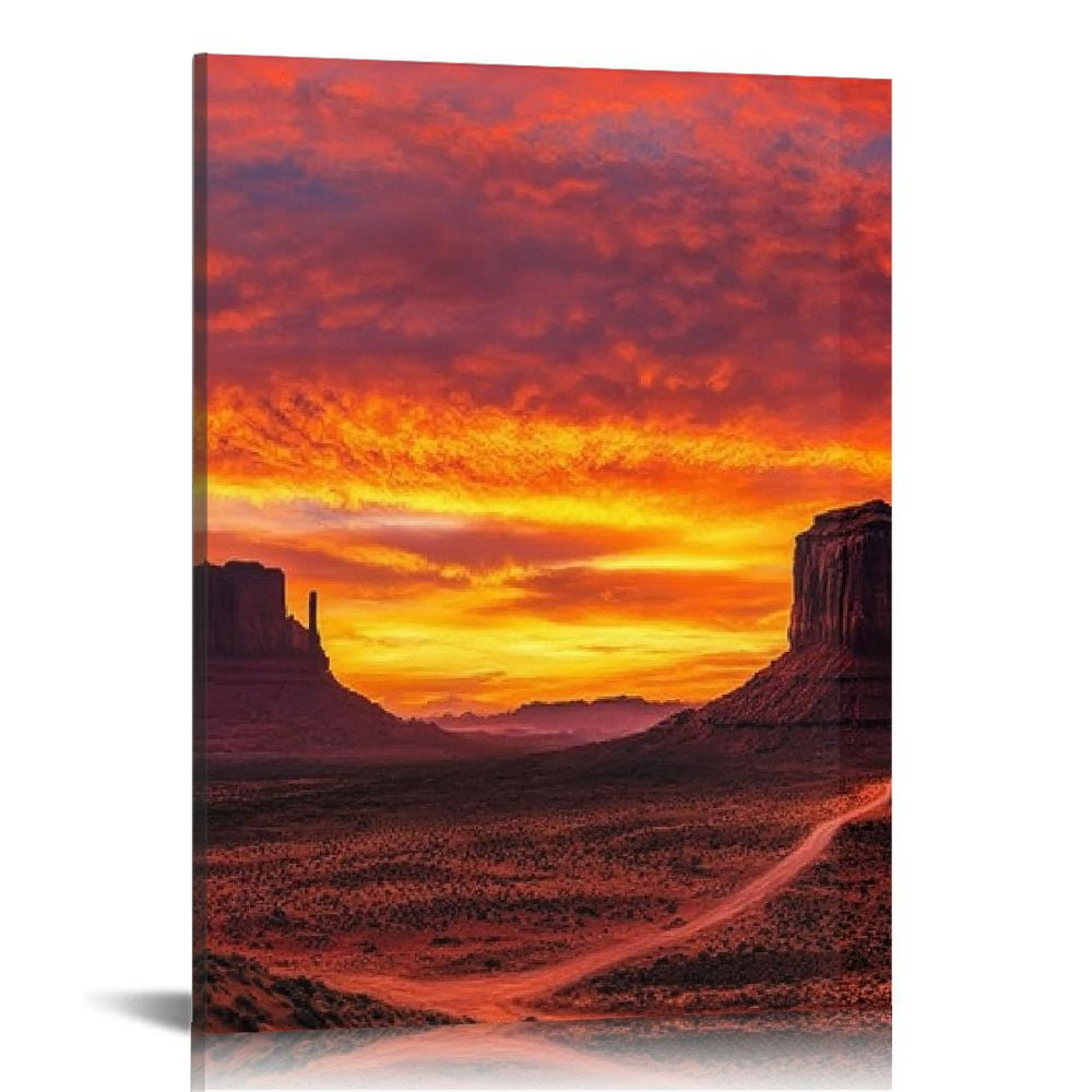 LHONGY Canvas Wall Art Beautiful Sunset at Valley Arizona Nature ...