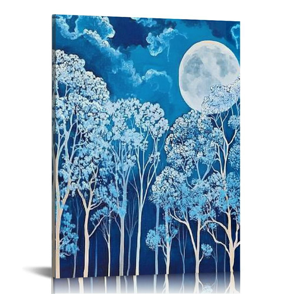 LHONGY Canvas Wall Art Night Moon Tree Landscape Prints Picture for ...
