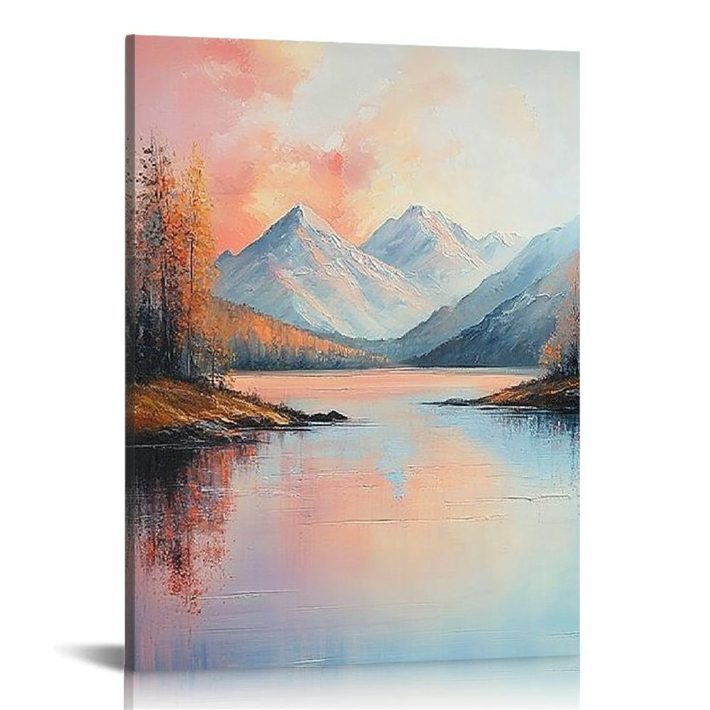 LHONGY Chic Watercolor Forest Landscape Canvas Wall Art with - Modern ...