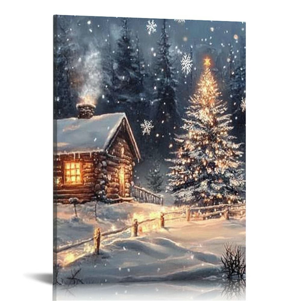 LHONGY Christmas Canvas Wall Art, Snow Covered Winter Village Night ...
