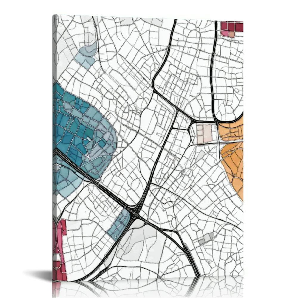 LHONGY City Downtown Map Wall Art Street Map Print Map Decor Art Black ...
