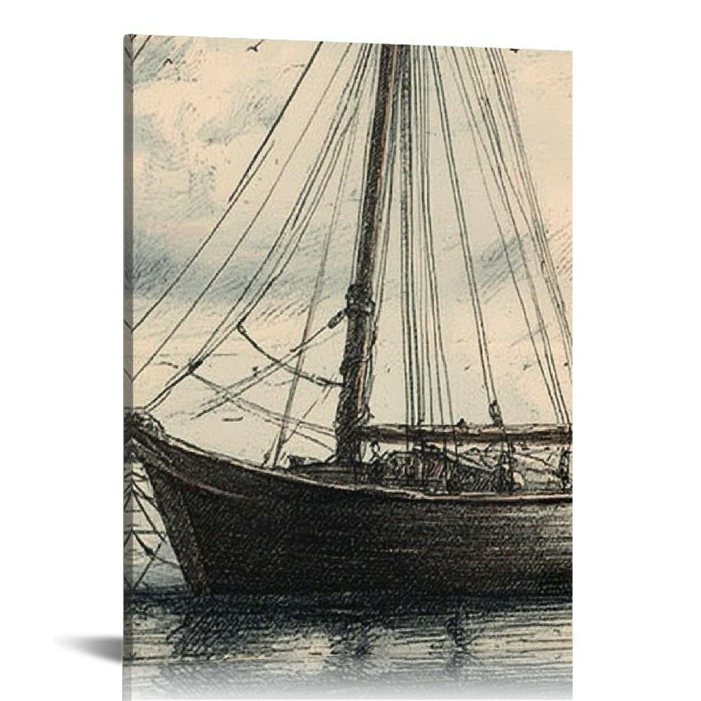 LHONGY Coastal Seascape Ocean Etching Print Poster - Ship Boat Drawing ...