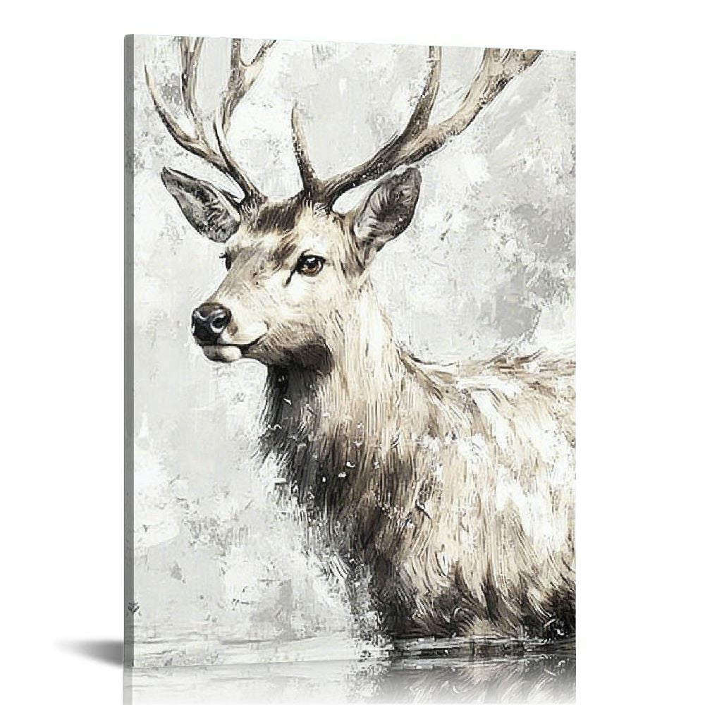 LHONGY Deer Canvas Wall Art Vintage Elk Painting Prints Rustic ...