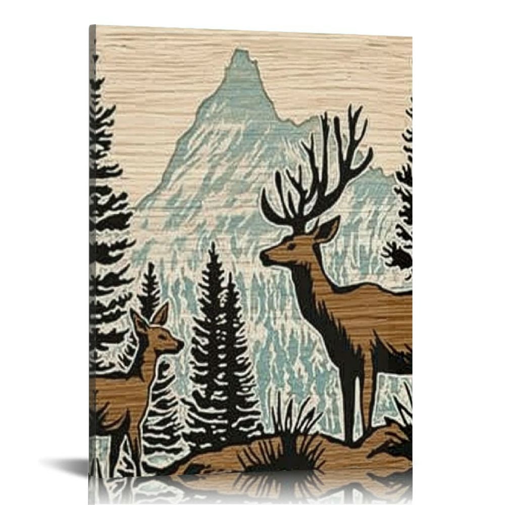 LHONGY Deer Wall Art Log Cabin Decor Rustic Farmhouse Bedroom Bathroom ...