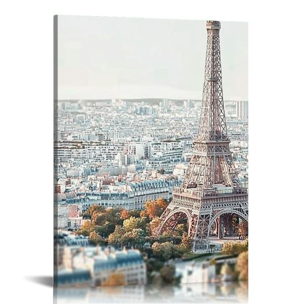 LHONGY Fake Canvas Artwork: Cityscape Skyline View Painting Paris ...