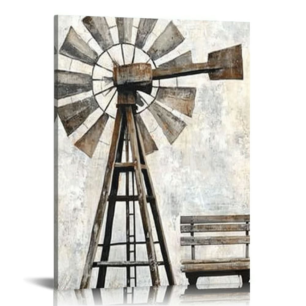 LHONGY Farmhouse Wall Art Rustic Barn Windmill Pictures Countryside ...