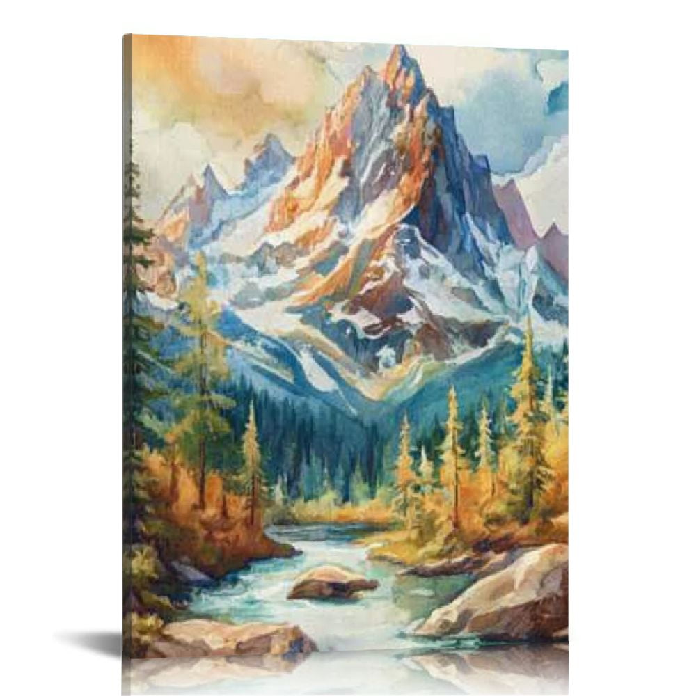 LHONGY Forest Canvas Wall Art Fall Sunset Mountain Pictures Wall Decor ...