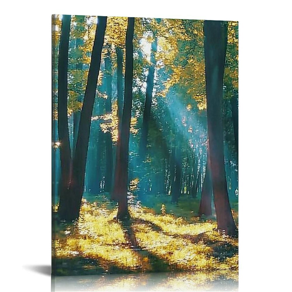 LHONGY Forest Trees Canvas Print Sunbeams on a Cloudy Day Wall Art for ...
