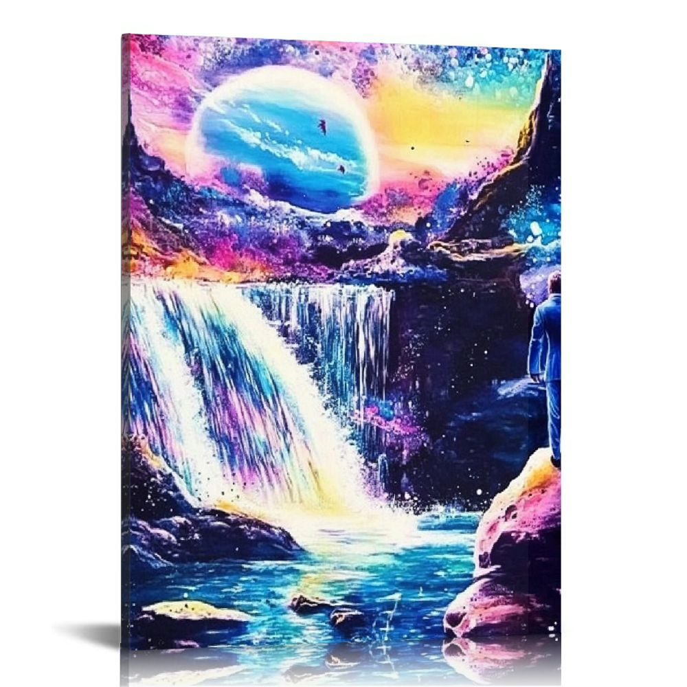 LHONGY Galaxy Tapestry, Trippy Planet Wall Art, UV Reactive Waterfall ...