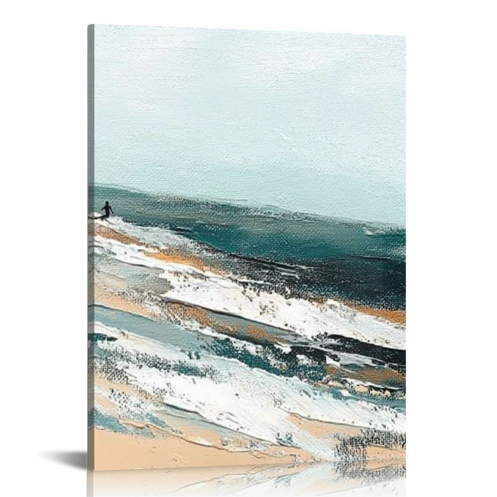 LHONGY Hand Painted Abstract Landscape Oil Painting, Blue and White ...