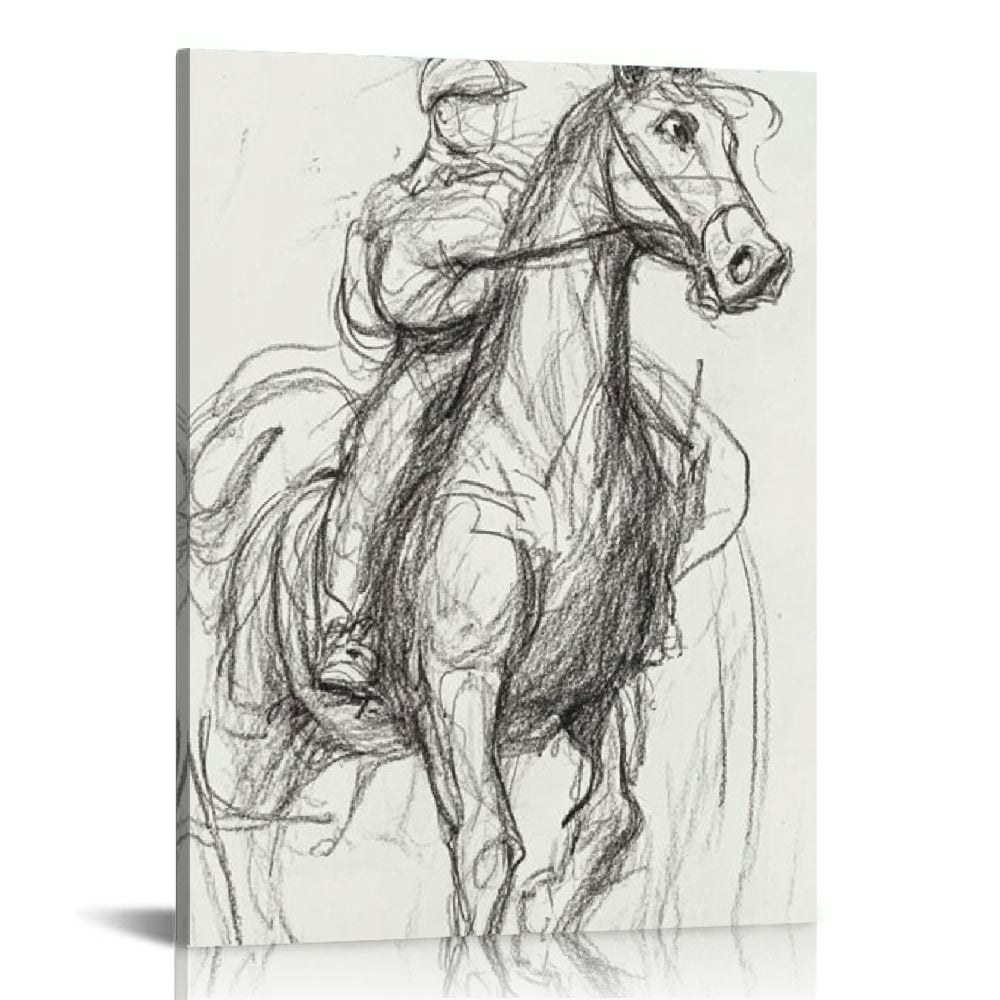 LHONGY Horse Drawing Etching Rustic Gray Picture - Beige Equine Pony ...