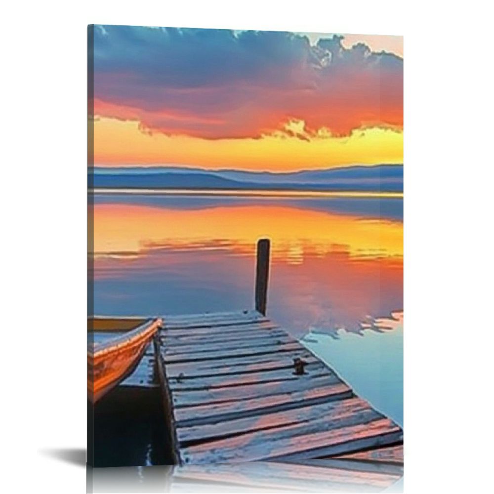 LHONGY Jetty In The Sunset Lake Wall Art Canvas Prints Painting Nature ...
